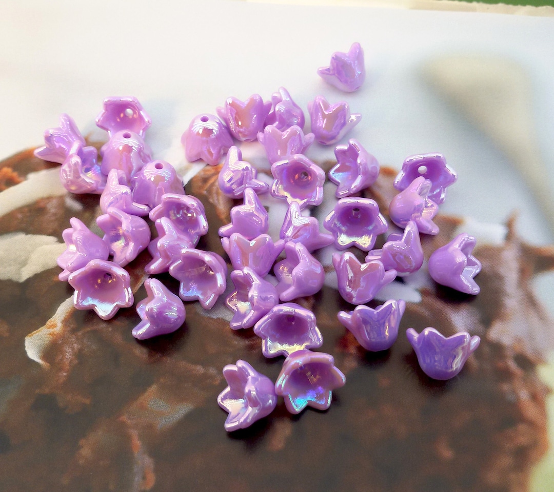 Purple Bell Flower Bead Caps,pearled Flowers Bead Ends,purple Flower ...