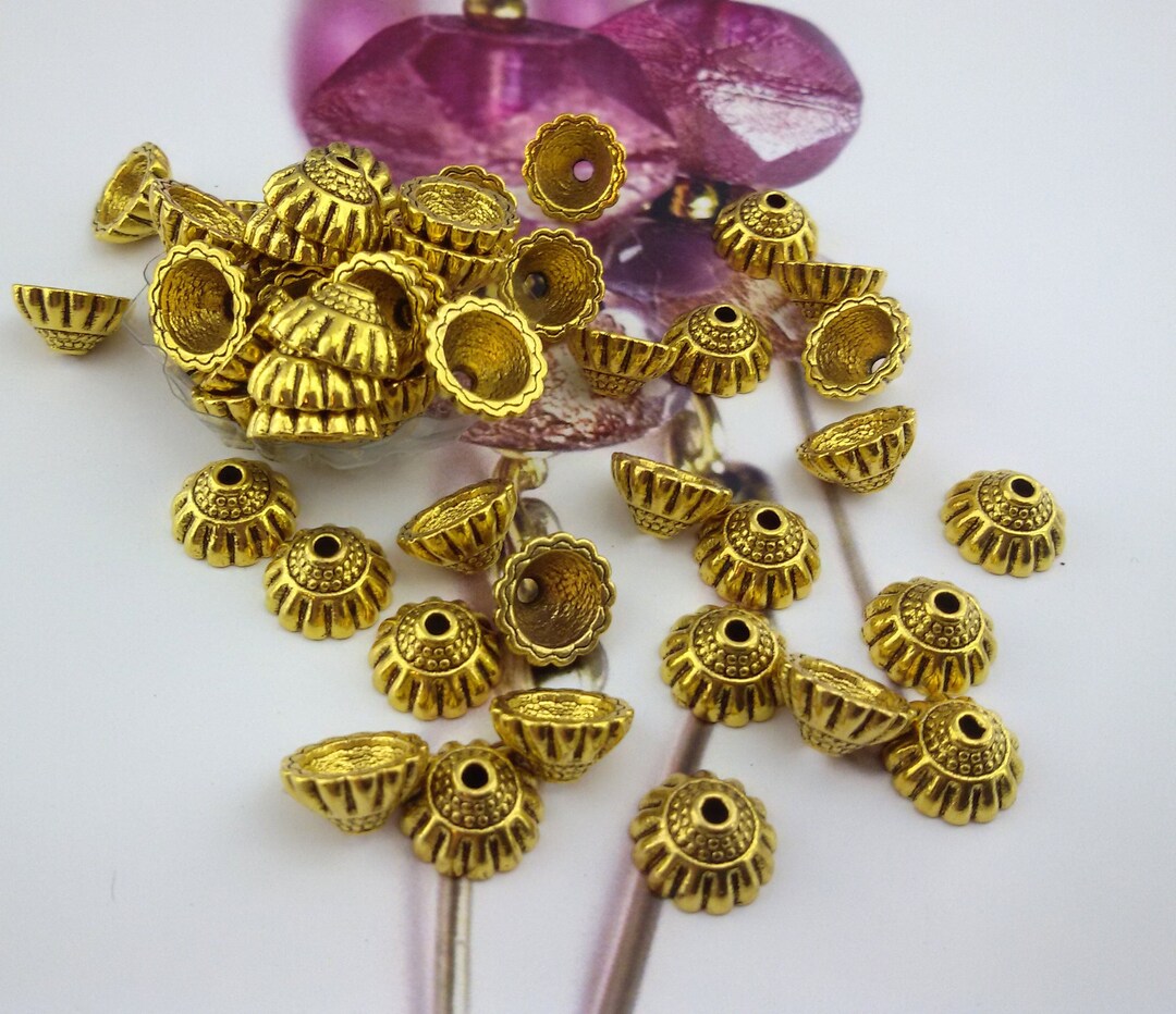 Antiqued Gold Bead Caps,gold Tone Flower Bead Ends,floral Bead Caps ...