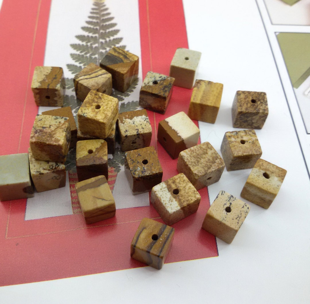 Picture Jasper Beads Cube,brown Picture Jasper Gemstone Beads,cube ...