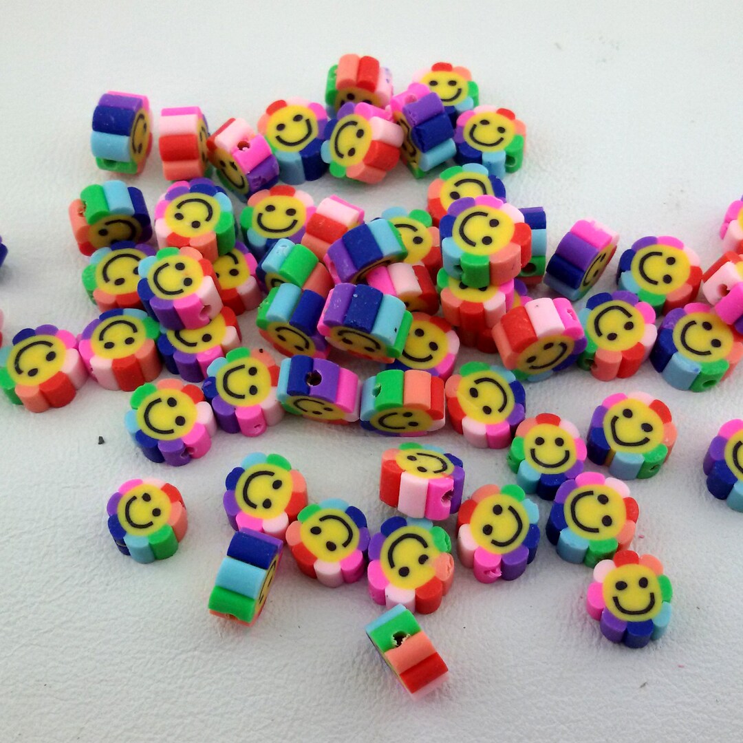 Funny Face Shape Beads,10 Colorful Rubber Flower Beads,flower Face ...