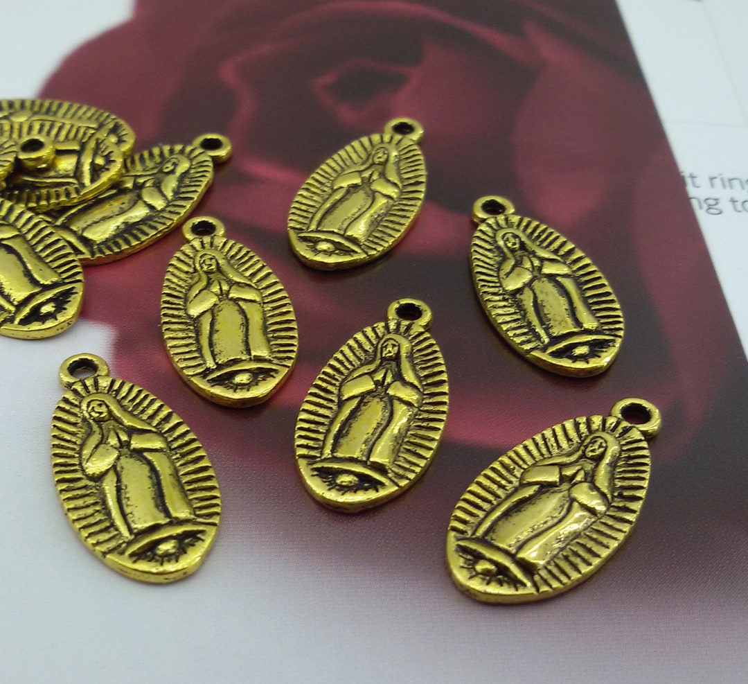 Virgin Mary Charms,religious Gold Tone Charm,blessed Mother Gold Charm ...