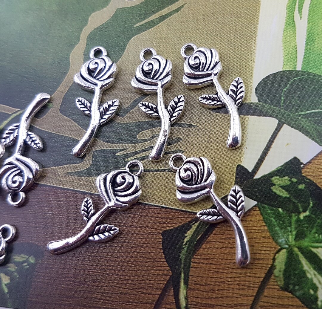 Rose Flower Charms,antiqued Silver Rose Flower Pendant,flower Charm for ...