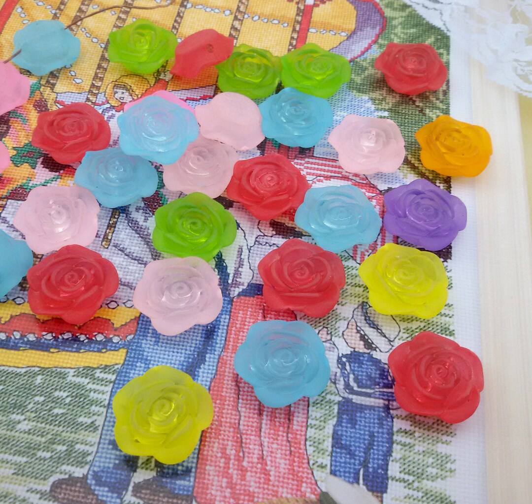 Acrylic Frosted Rose Beads,large Color Mix Flower Bead,pastel Color ...