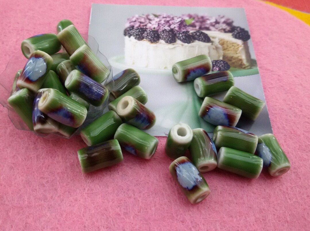Green Ceramic Glazed Tube Beads,tubular Green Ceramic Beads,green ...