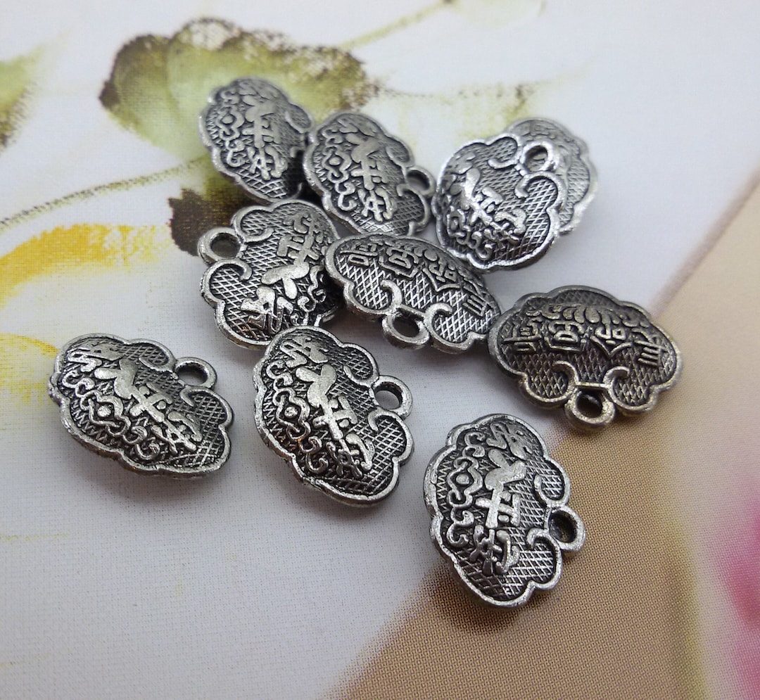 Chinese Ornament,silver Chinese Charm,antiqued Silver Tone Chinese ...