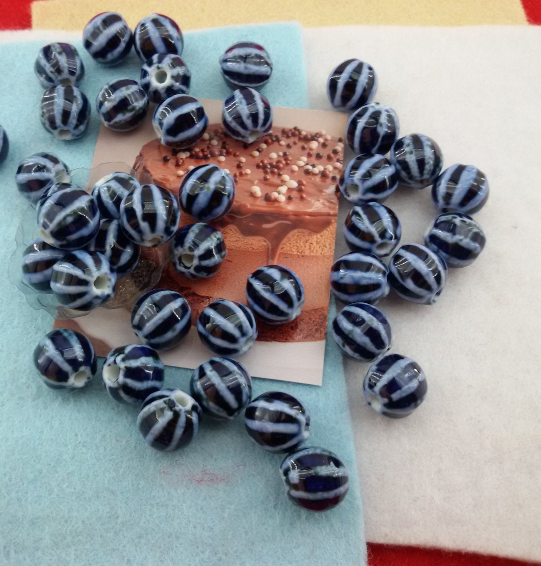 Round Blue Ceramic Beads,ceramic Pumpkin Bead,blue Ceramic Bead,ceramic ...