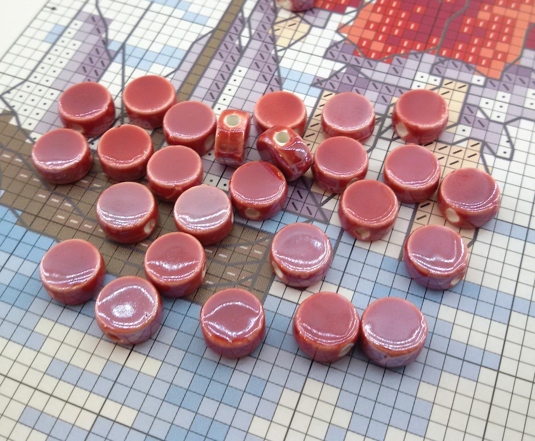 Red Round Ceramic Beads,small Flat Ceramic Bead,big Hole Ceramic Beads ...