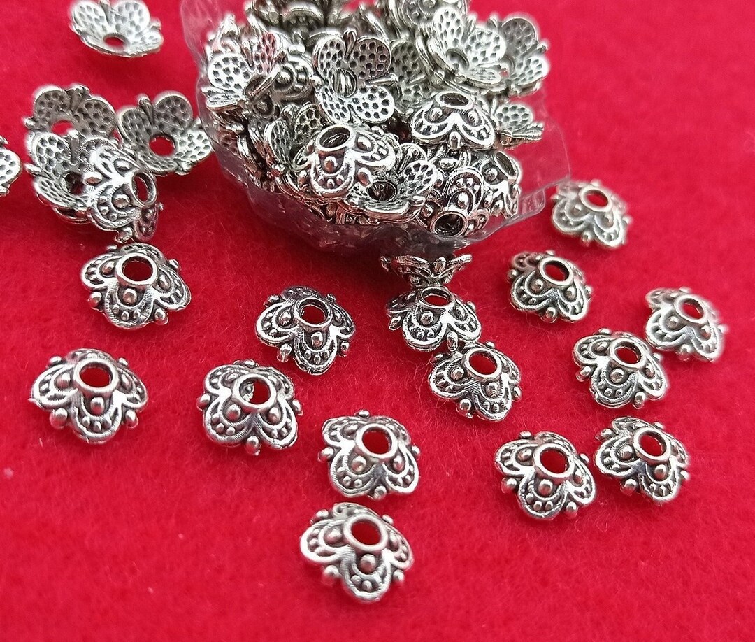 Flower Bead Caps,antique Silver Tone Flower Bead Ends,decorative Floral ...
