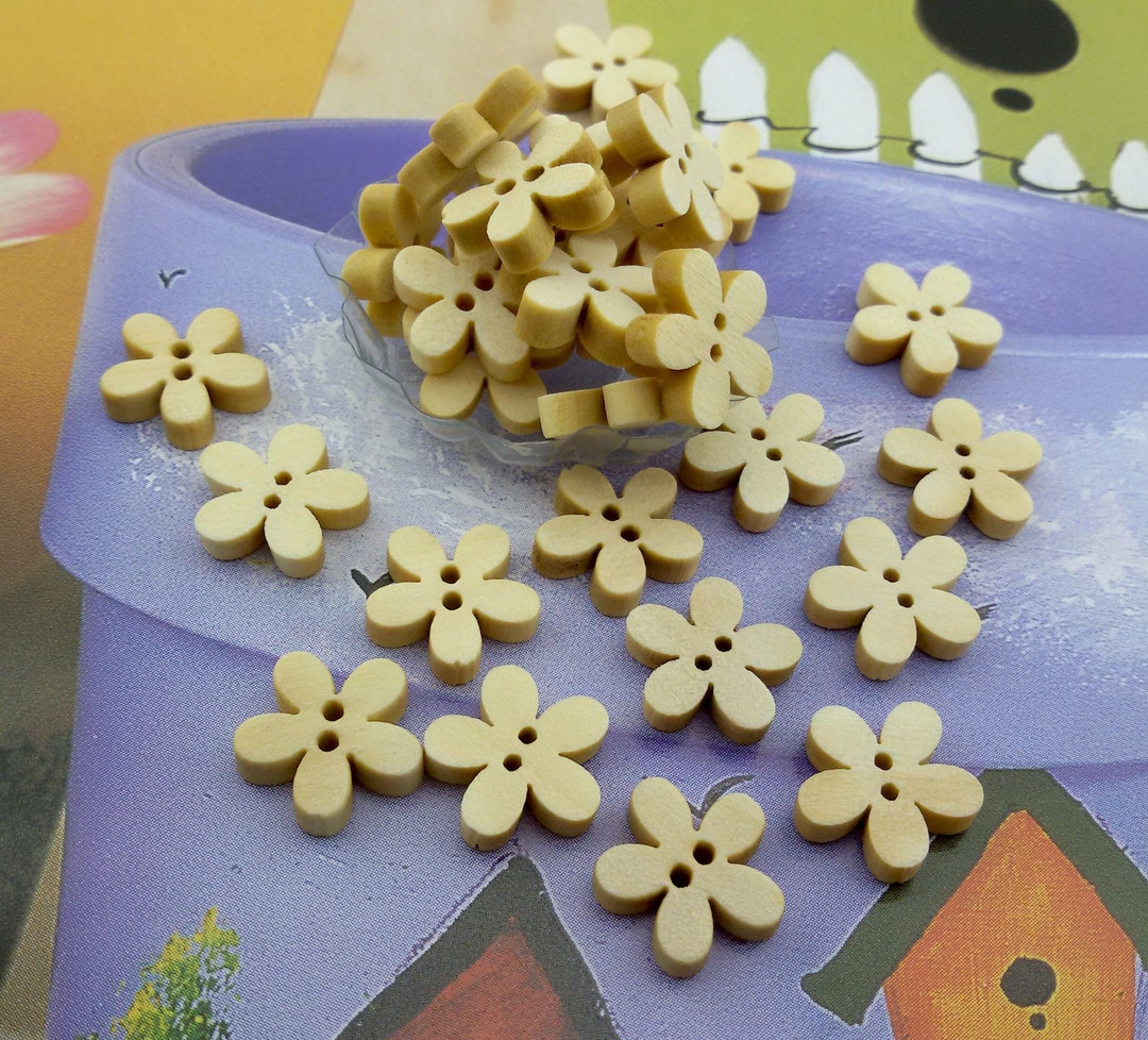 Small Wooden Flower Buttons,decorative Buttons,floral Style Wooden ...