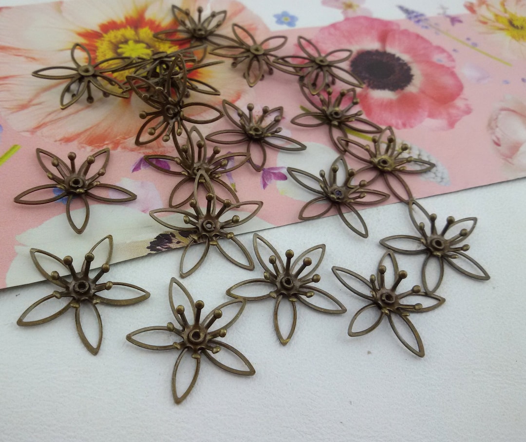 Flower Bead Caps,copper Tone Flower Bead End,floral Bead Cap,antiqued ...