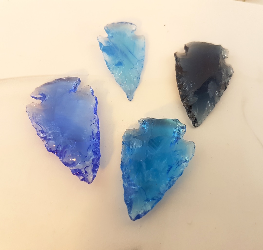 Blue Crystal Arrowhead,transparent Raw Quartz Arrowhead,blue Clear ...
