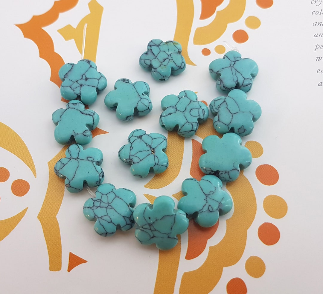 Blue Howlite Flower Beads,black Veins Running Through Howlite Bead ...