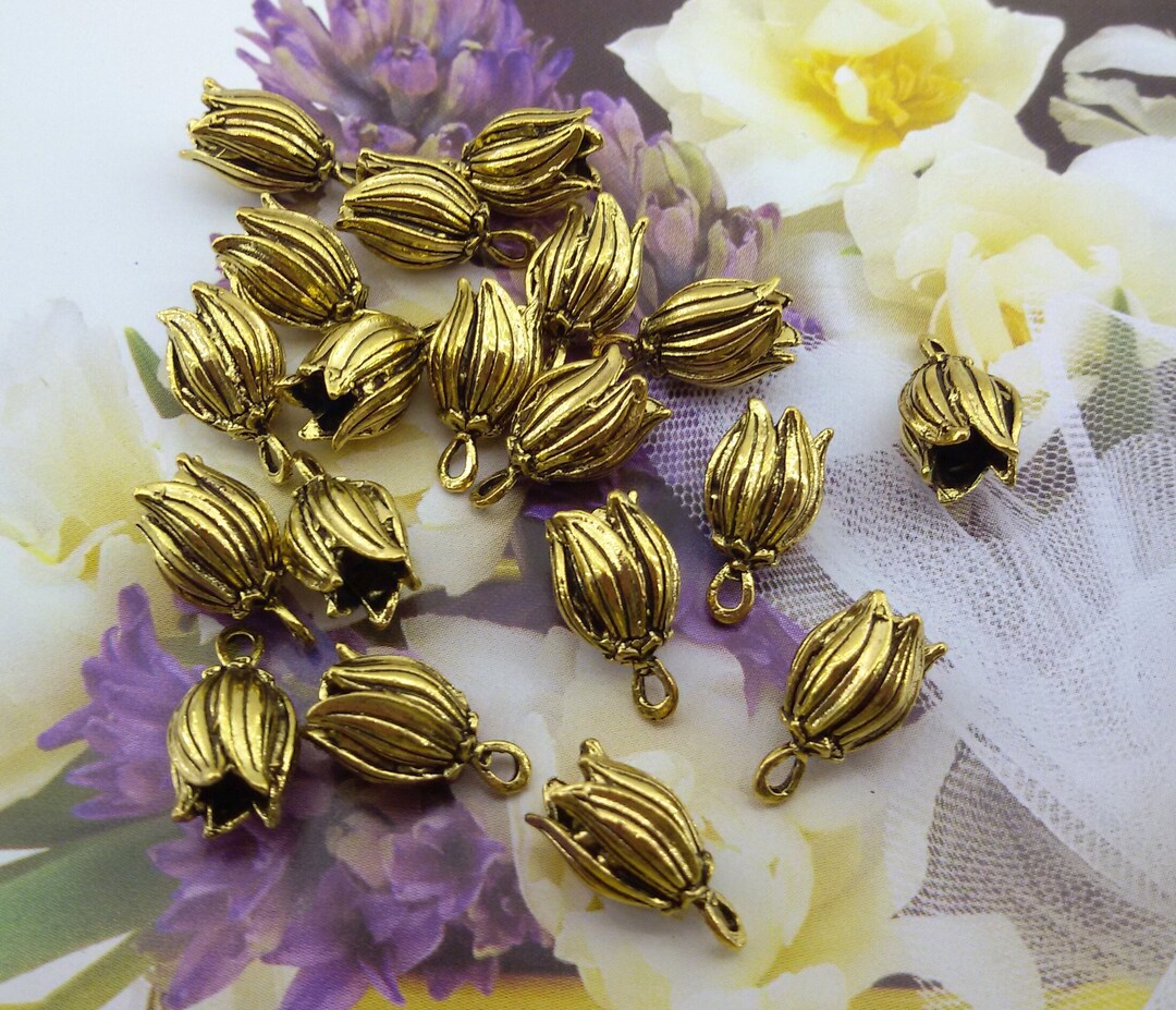 Antique Gold Tulip Charm,gold Tone Flower Bangle,gold Tulip Ornament ...