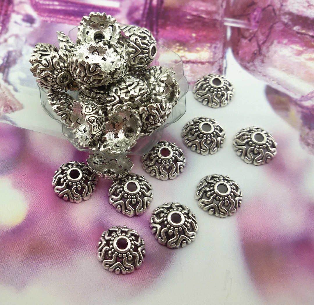 Floral Bead Caps,silver Bead Cap,bead Cap Ornament,antique Silver Tone ...