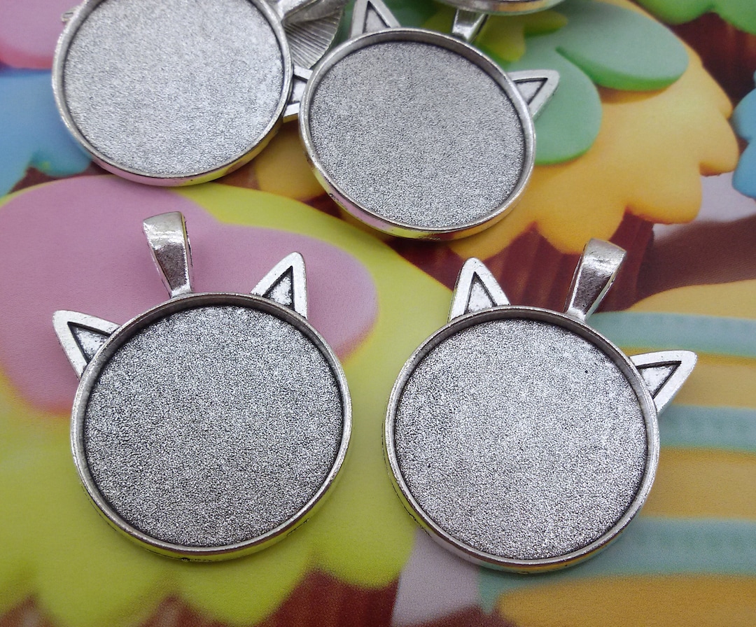 Resin Filling Cat Pendant Base,silver Tone Flat Back Frame Pendant,cat ...