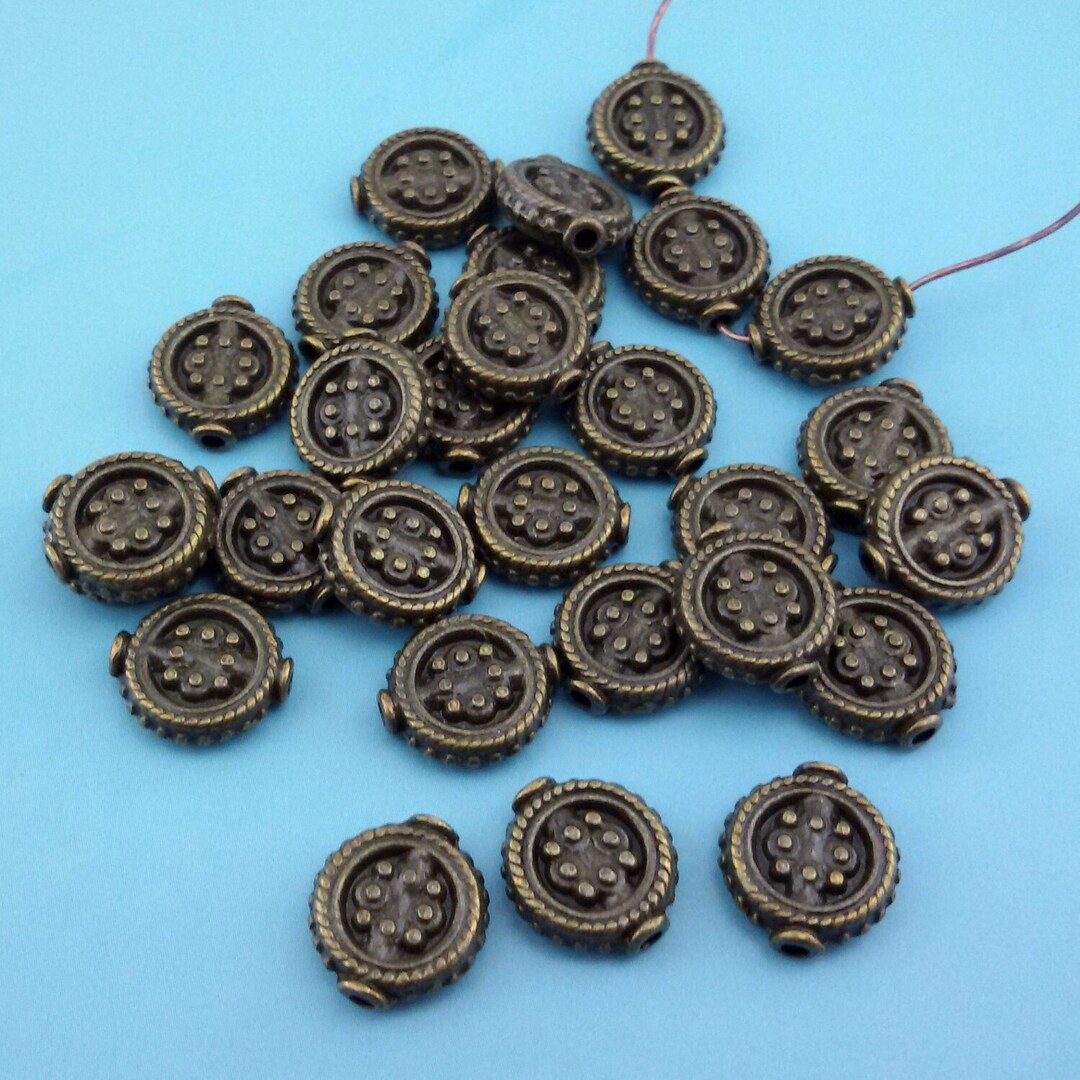 Patina Bronze Ornate Metal Bead,round Flat Large Hole Metal Bead ...