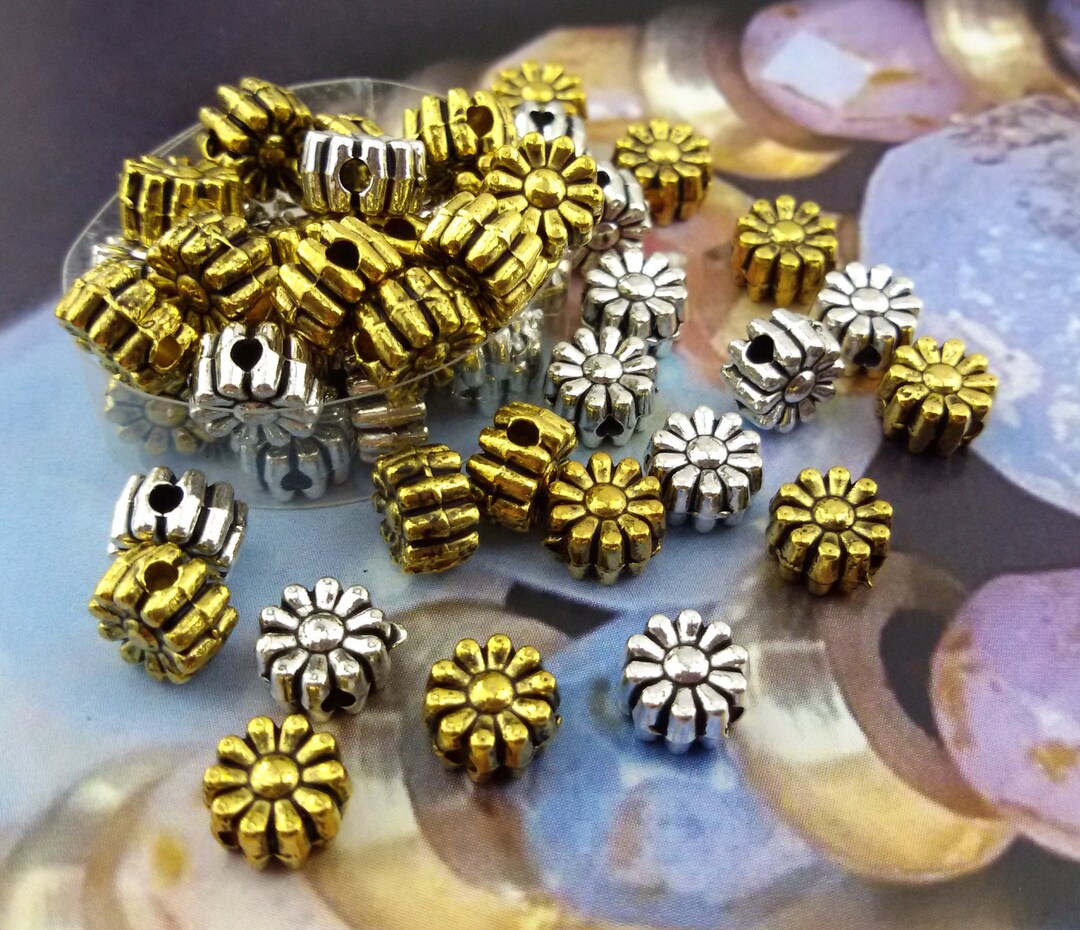 Metal Flowers Gold Tone Spacer Beads,silver Flower Metal Beads,antiqued ...