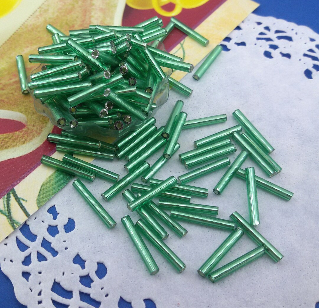 Green Tube Glass Beadsgreen Bugle Sewing Beadslong Glass - Etsy
