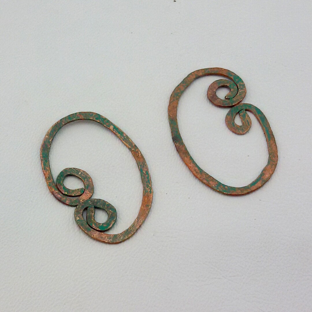 Copper Verdigris Spiral,2 Oval Flat Big Copper Ring,copper Necklace ...