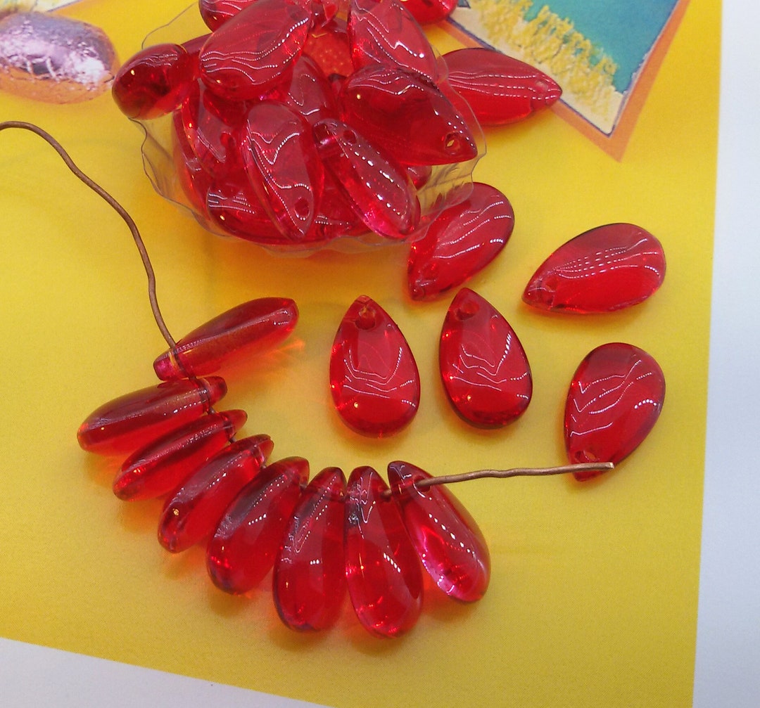 Red Clear Drop Czech Glass Beads,fire Polished Red Drop Clear Finish ...