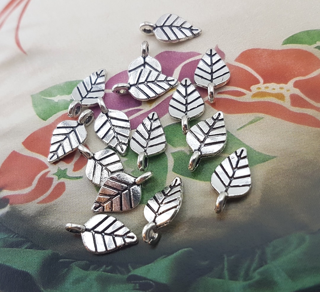 Silver Tone Leaf Design Charm,organic Element Silver Leaf Charm,veins ...