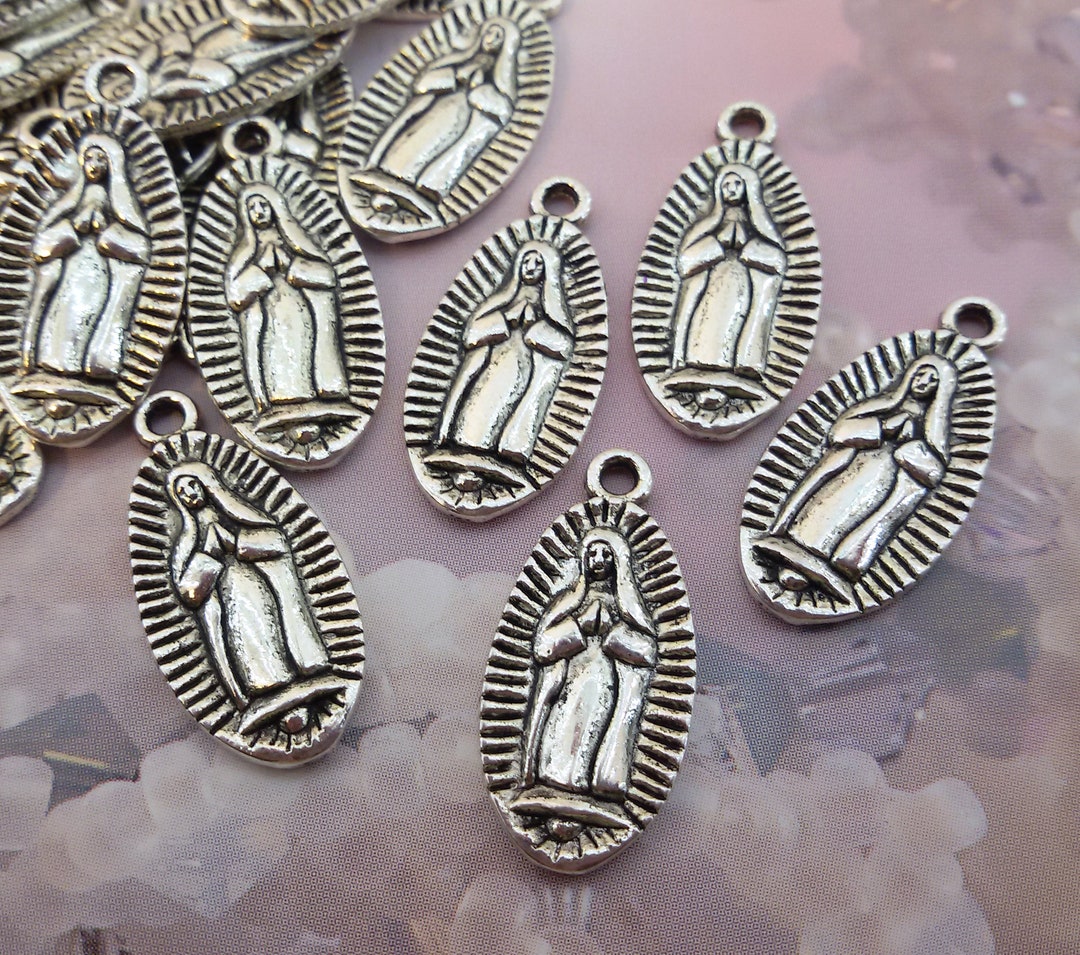 Virgin Mary Charms,religious Silver Tone Pendant,blessed Mother Silver ...