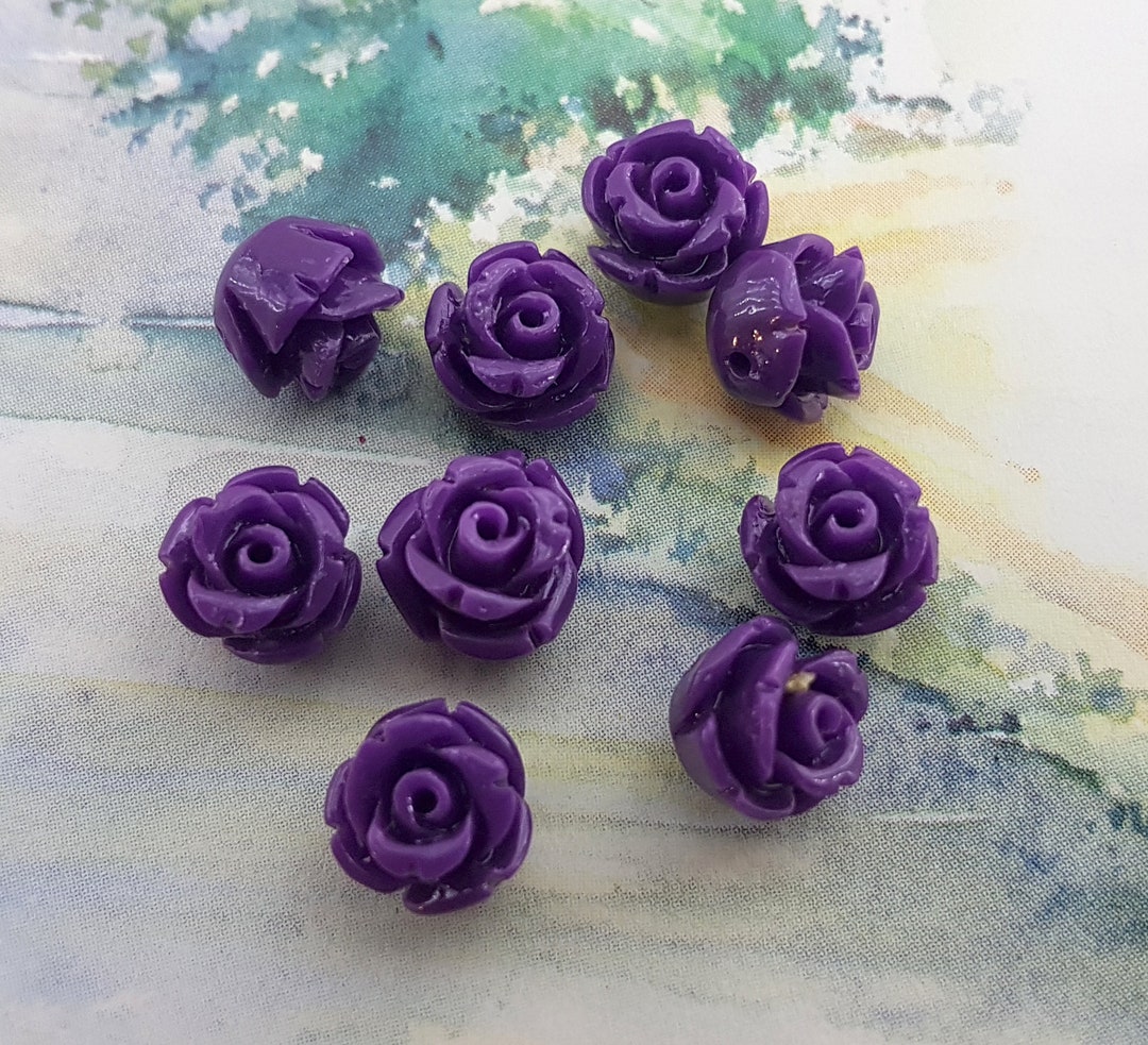 Resin Purple Rose Beads,acrylic Rose Beads,8 Mm Rose Beads,carved ...
