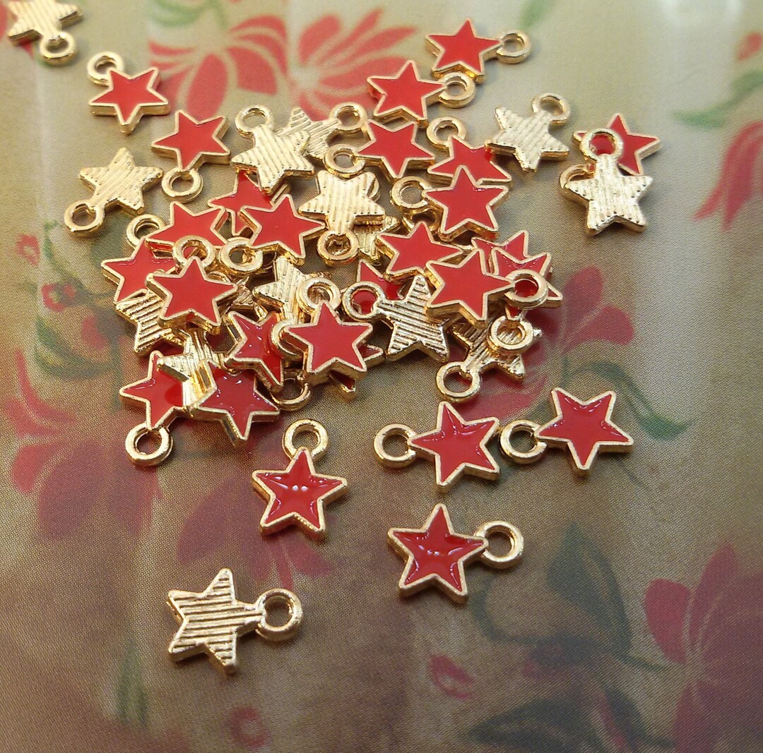 Tiny Star Charm,small Stars Gold Tone Charms,red Enameled Stars Charm ...