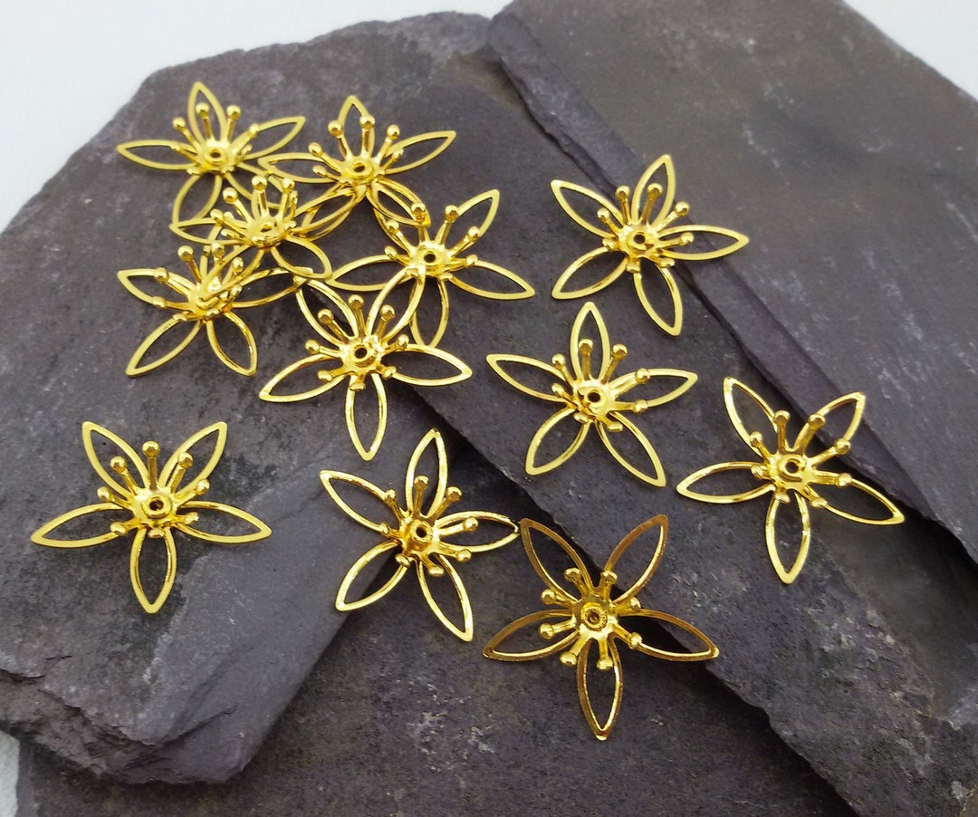 Gold Flower Bead Caps,petal Flower Bead Caps,large Decorative Bead Caps ...
