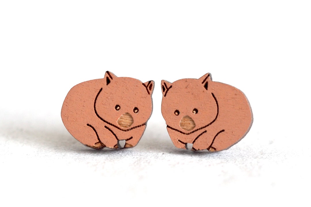 Wombat Wood / Novelty Mini Stud Earrings - Australian Native Animal ...