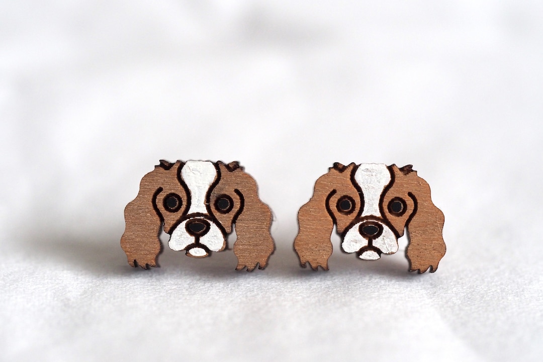 Cavalier King Charles Spaniel Dog Wood Earrings - Hand-painted Novelty ...
