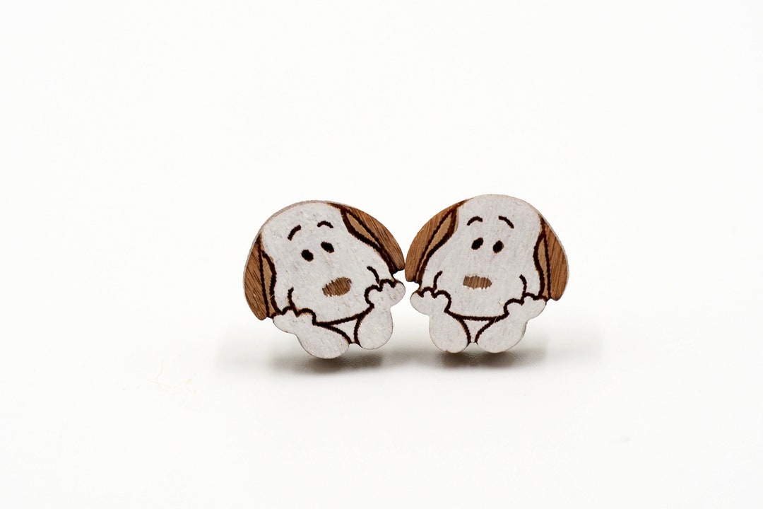Snoopy With Hands Wooden Stud Earrings - Cartoon Series - Hand-painted ...
