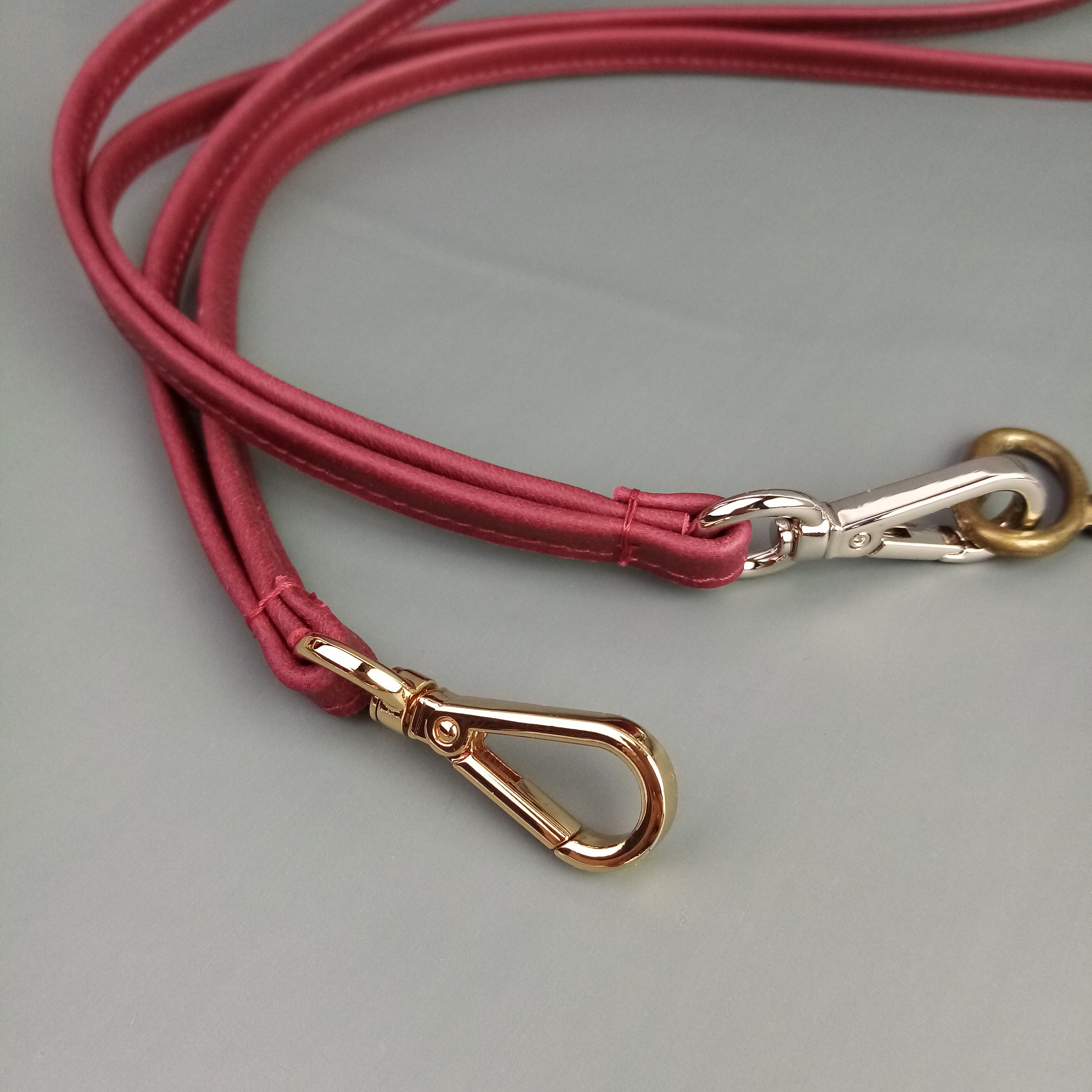 Real Leather Lanyard Long/lanyard Keychain Berry Tone With Ring Silver ...