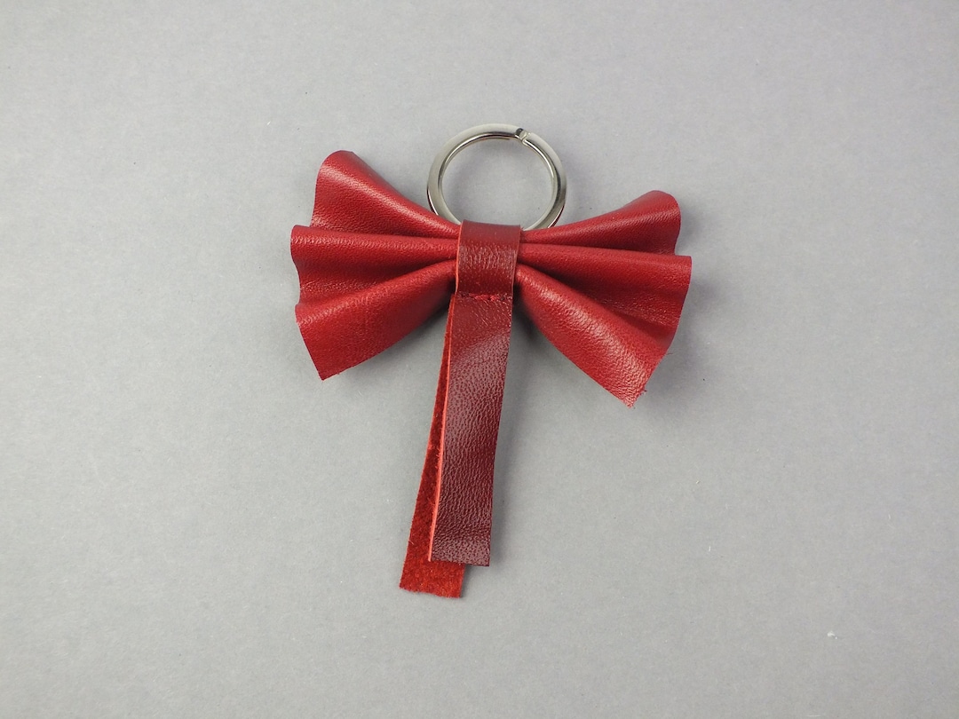 Genuine Leather Bow Key Ring With Gold or Silver Ring, Gift for Women ...