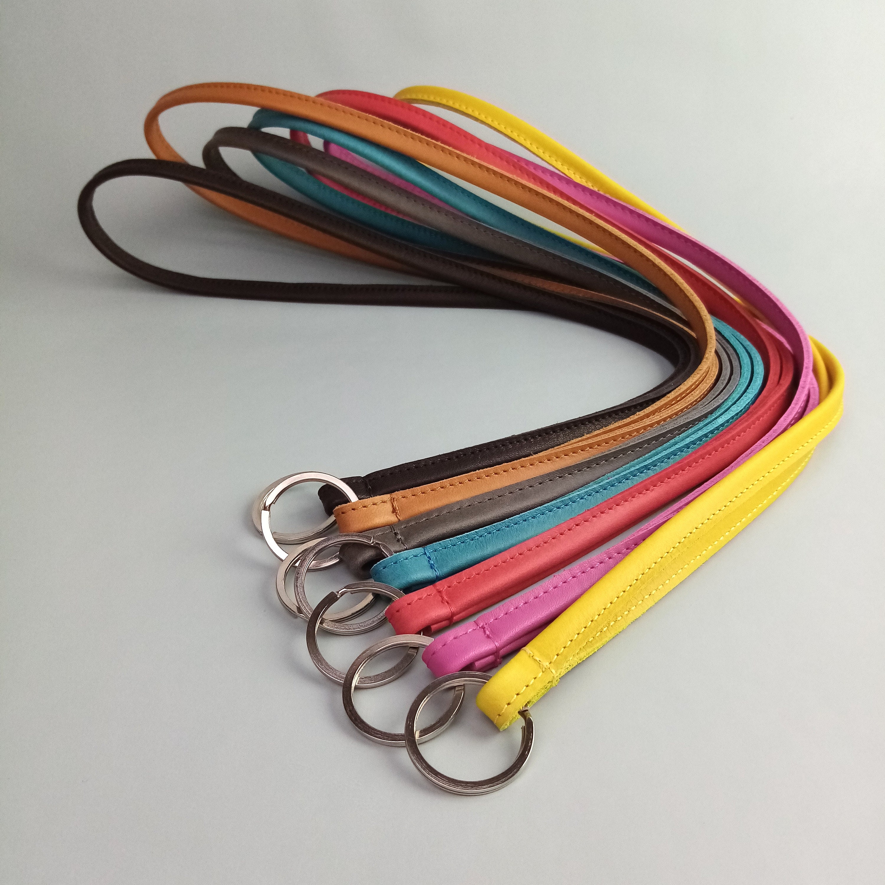 Real Leather Lanyard Long/lanyard Keychain Berry Tone With Ring Silver ...