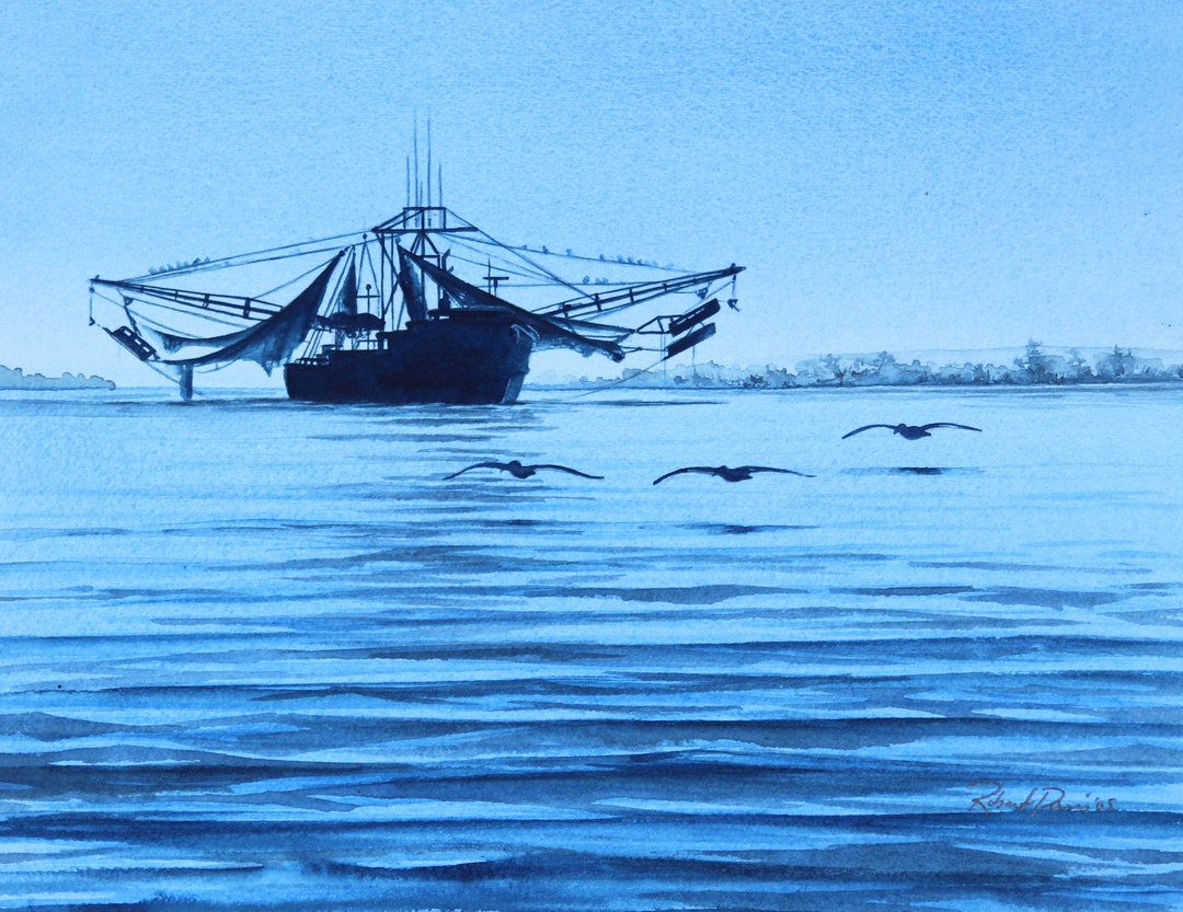 Ghost Trawler. Original Watercolor, 12 X 9 1/2 Inches. Free Shipping ...