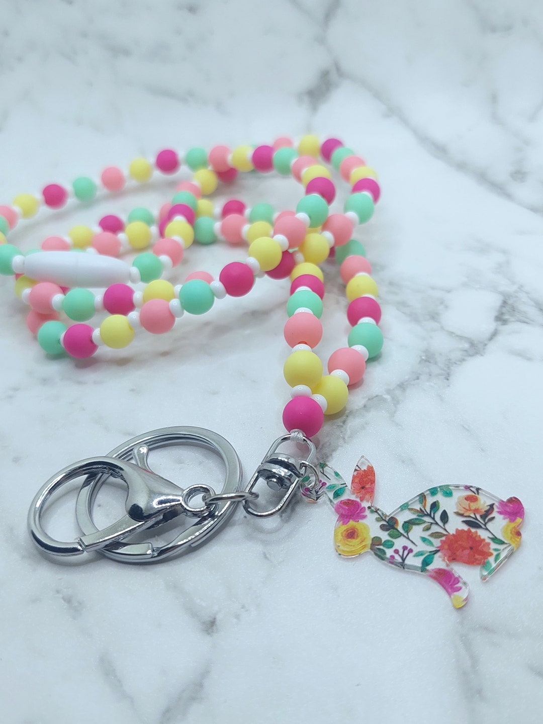 Easter Beaded Lanyard With Floral Rabbit Charm - Etsy