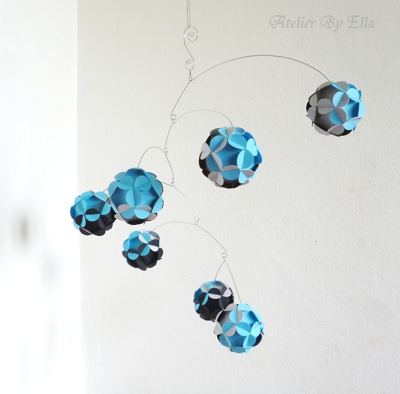 Hanging Mobile Turquoise Blue Black and Grey Mobiles | Etsy