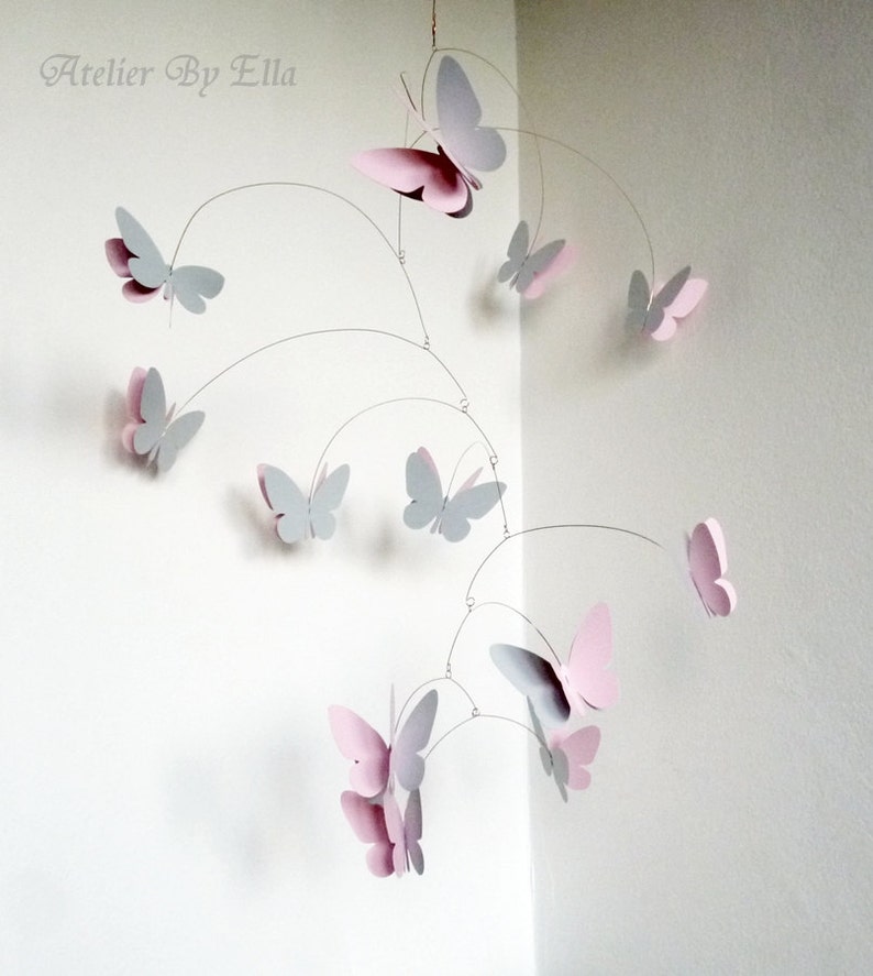 Grey Pink Butterfly Mobile Kinetic Mobile Hanging Mobile | Etsy