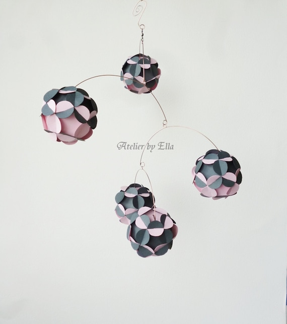 Hanging Mobile Kinetic Darker Gray and Baby Pink Nursery | Etsy