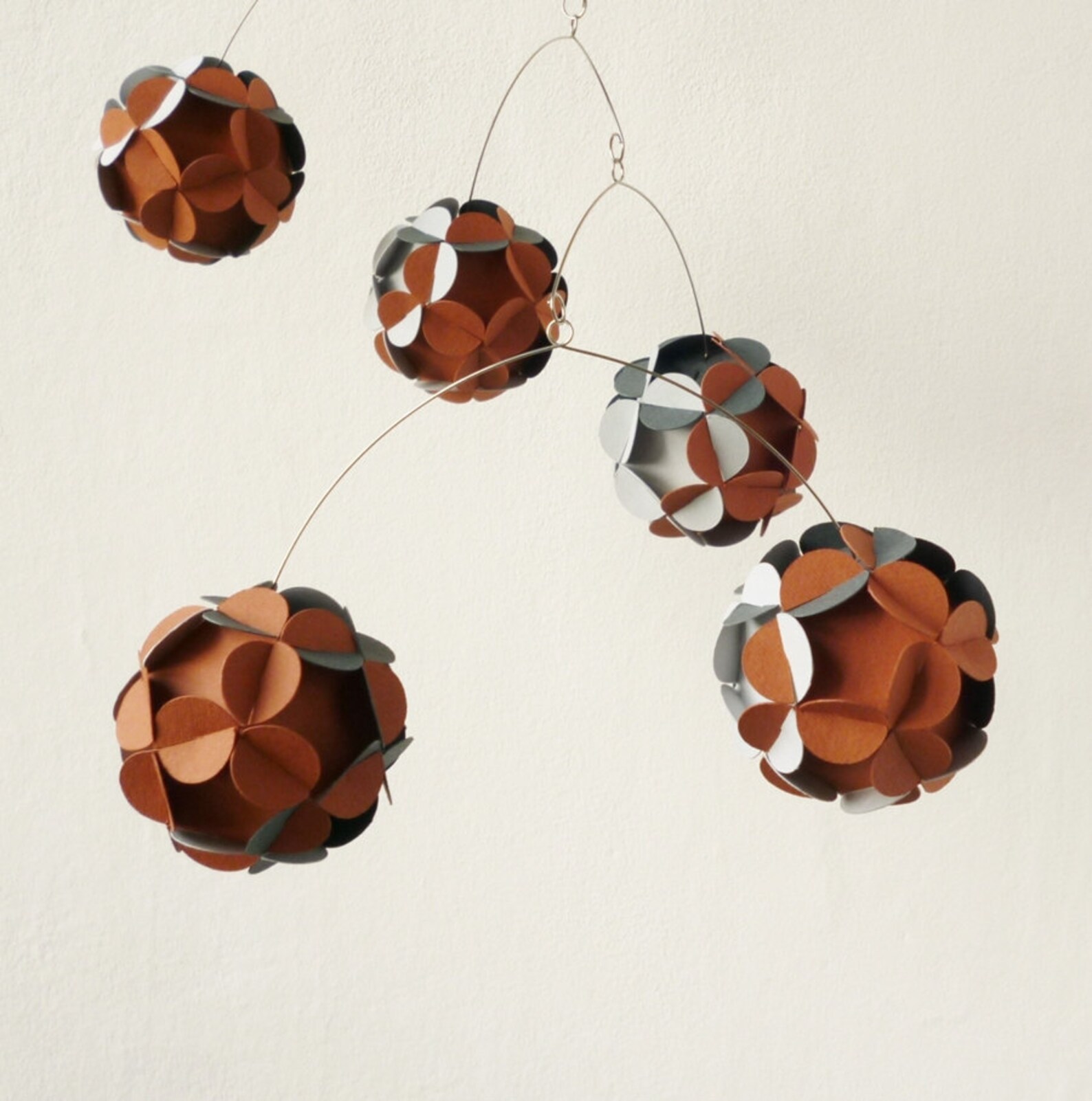 Paper balls mobile Hanging mobile in Terracotta Bright Grey | Etsy