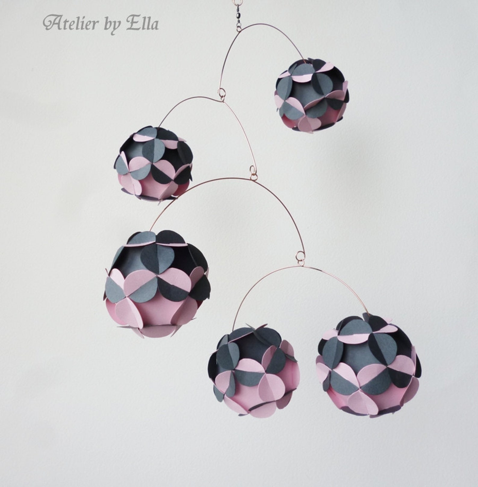 Hanging Mobile Kinetic Darker Gray and Baby Pink Nursery - Etsy