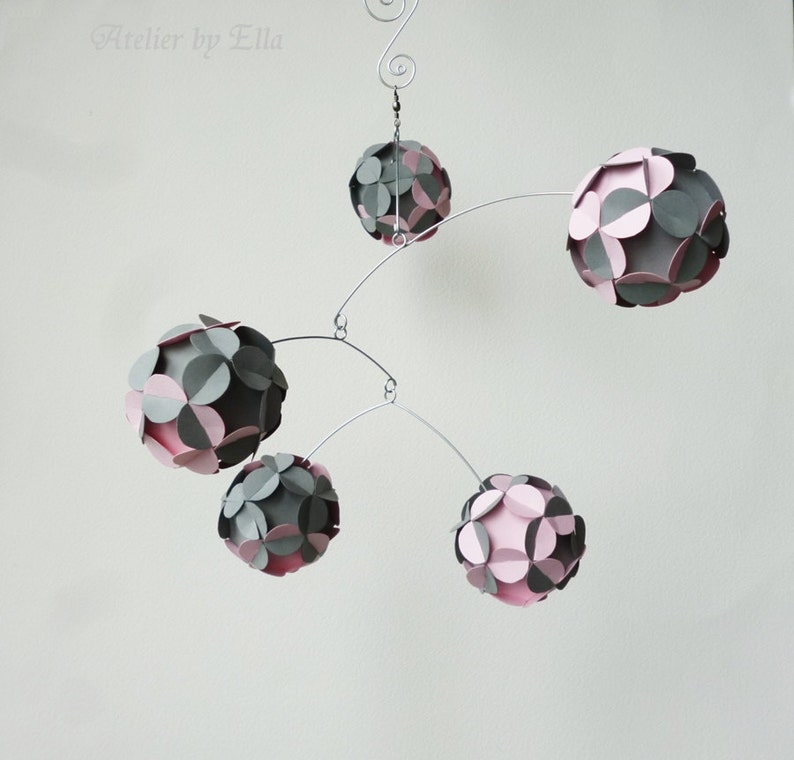 Hanging Mobile Kinetic Gray and Baby Pink Nursery Room - Etsy