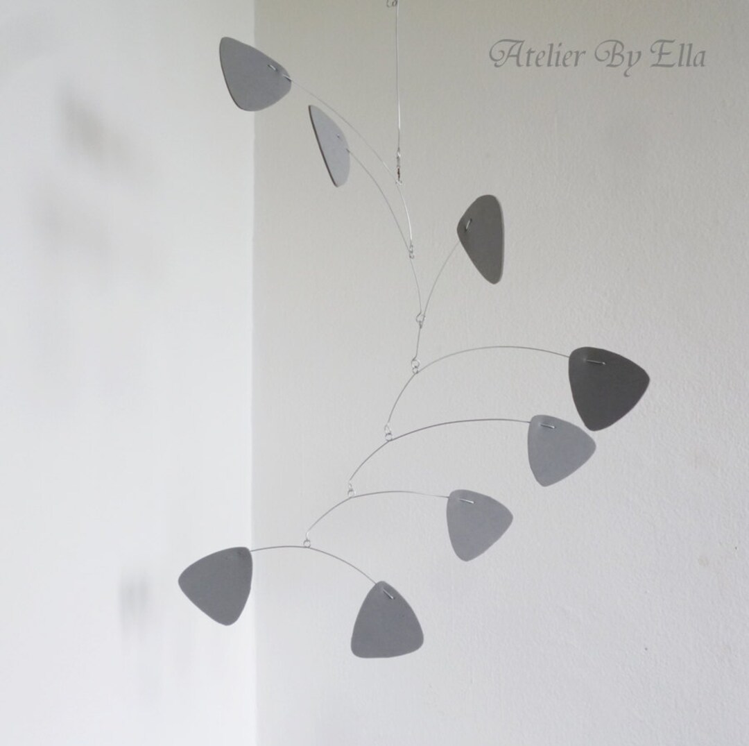 Grey Hanging Mobile, Gray Mobile, Kinetic , 8 Elements, Neutral Color ...