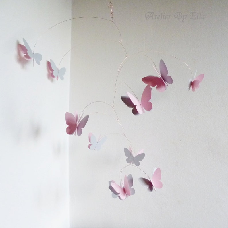 Grey Pink Butterfly Mobile Kinetic Mobile Hanging Mobile | Etsy