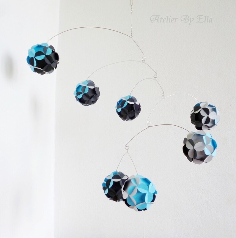 Hanging Mobile Turquoise Blue Black and Grey Mobiles | Etsy