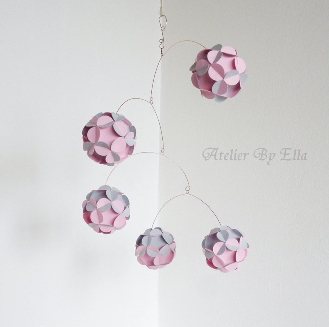 Hanging Mobile Bright Gray and Baby Pink kinetic Nursery - Etsy