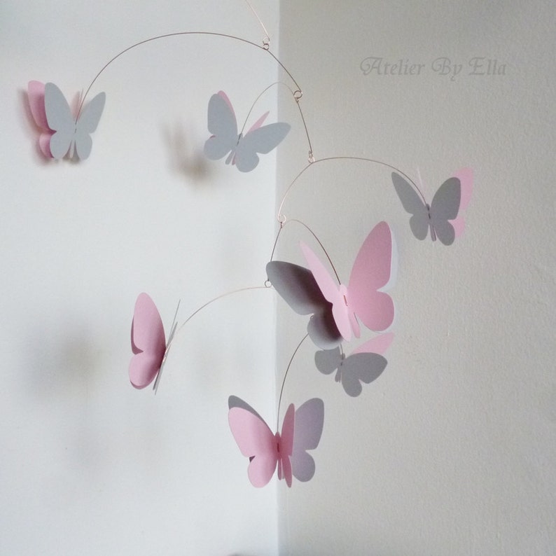 Grey Pink Butterfly Mobile Kinetic Mobile Hanging Mobile | Etsy