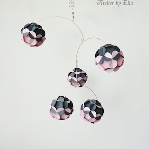 Hanging Mobile , Kinetic , Darker Gray and Baby Pink , Nursery Room ...