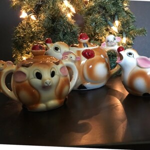 Vintage Rudolph the Red Nose Reindeer Tea Set Hard to Find Teapot Cream ...